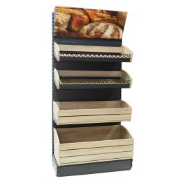 Wooden Bakery Display with Bucket Shelves
